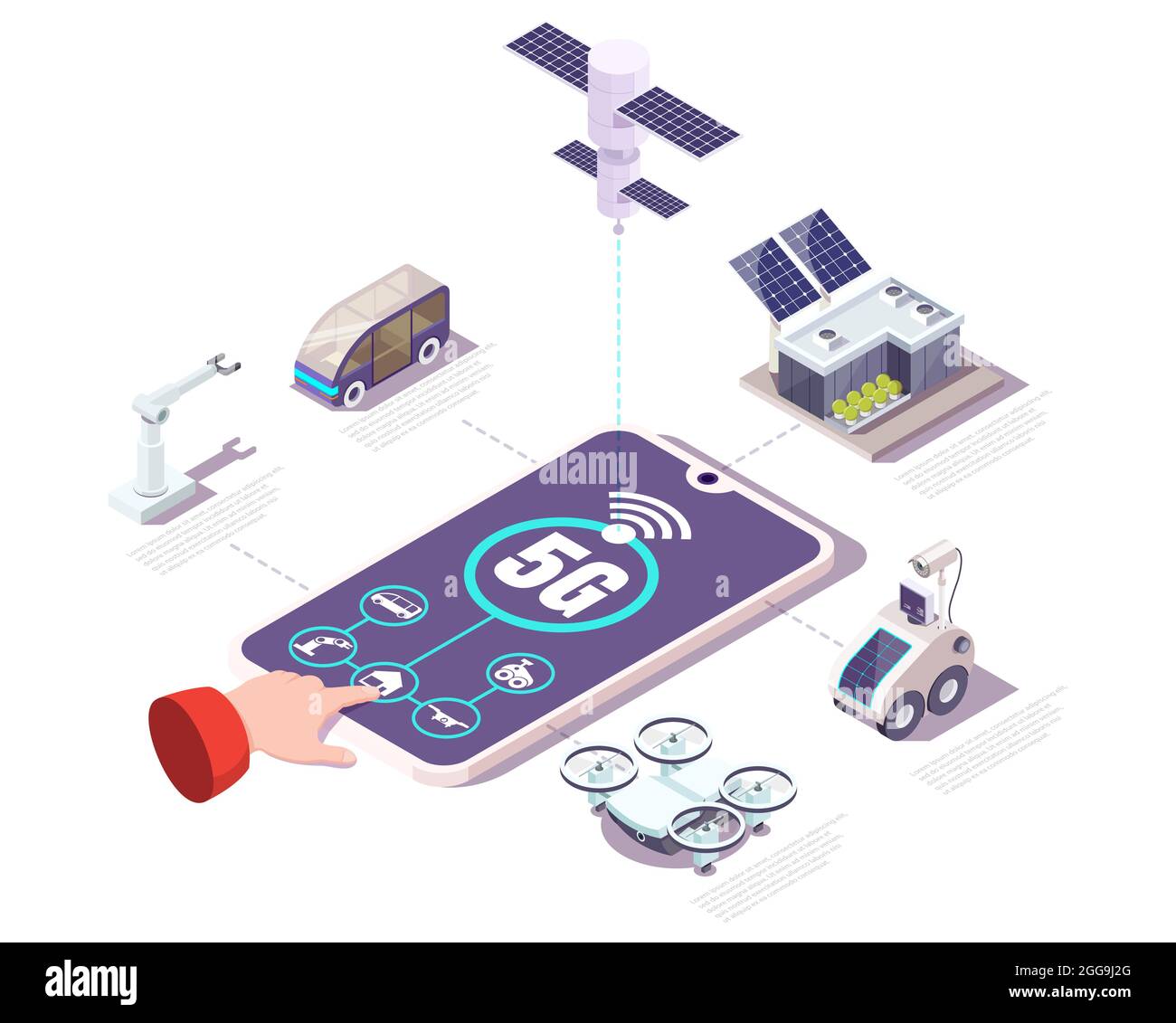 5g network mobile phone with IoT app, flat vector isometric ...
