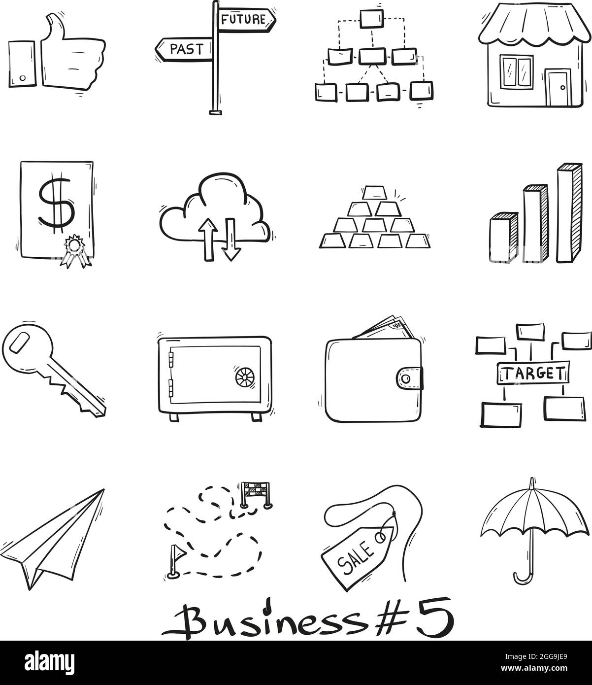 Set of different business icons hand drawn in doodle style isolated ...