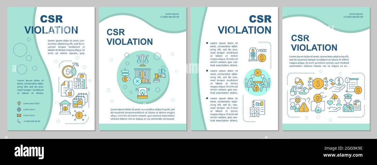 Corporate social responsibility violation blue brochure template Stock ...