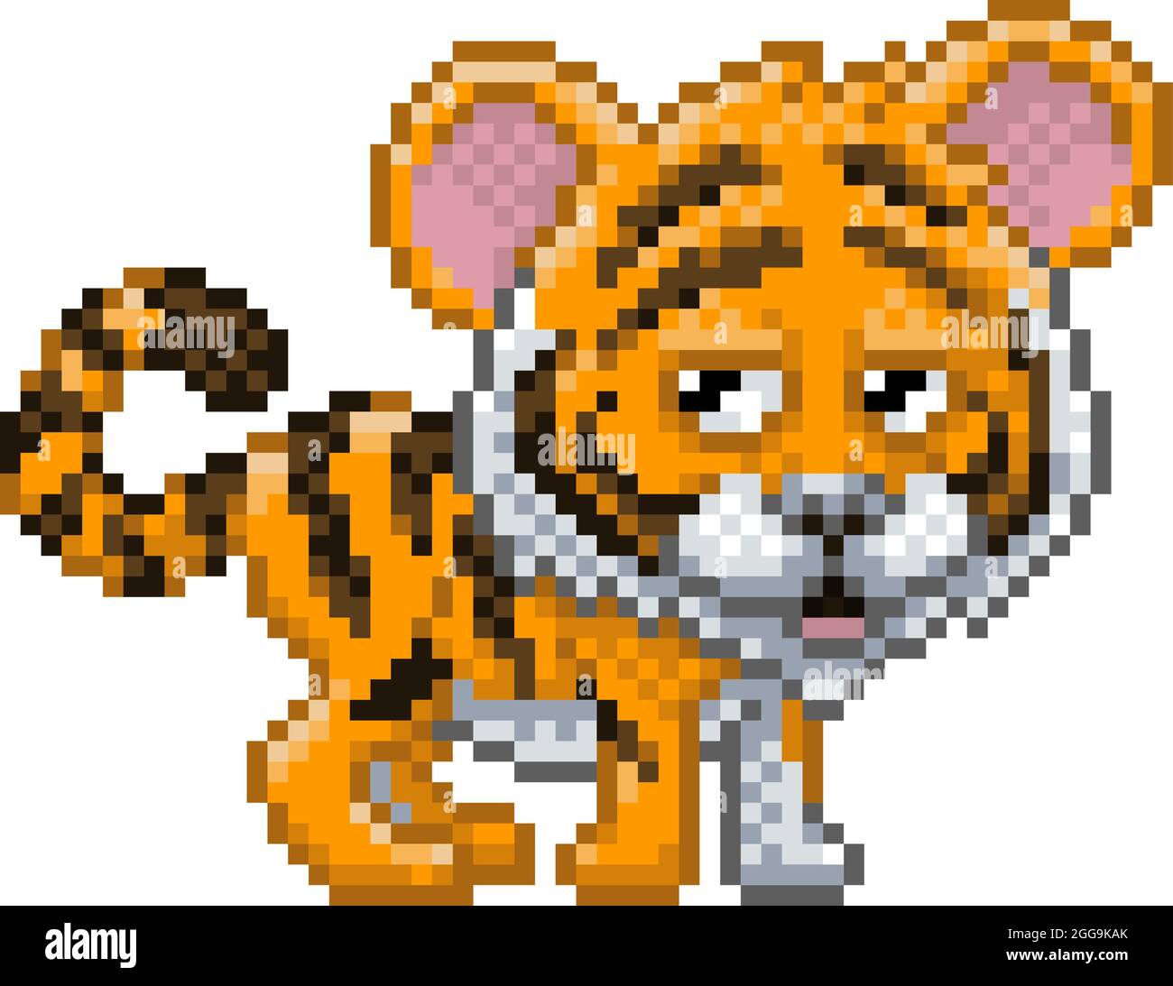 Tiger Pixel Art Safari Animal Video Game Cartoon Stock Vector Image ...