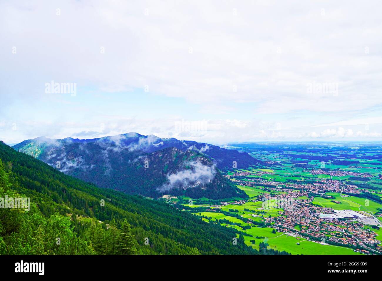 View of the panorama landscape from the Breitenberg near Pfronten ...