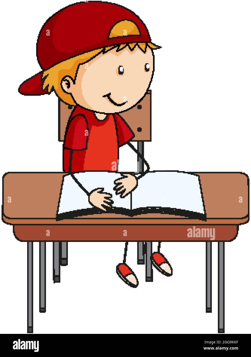 A boy doing homework doodle cartoon character illustration Stock Vector ...