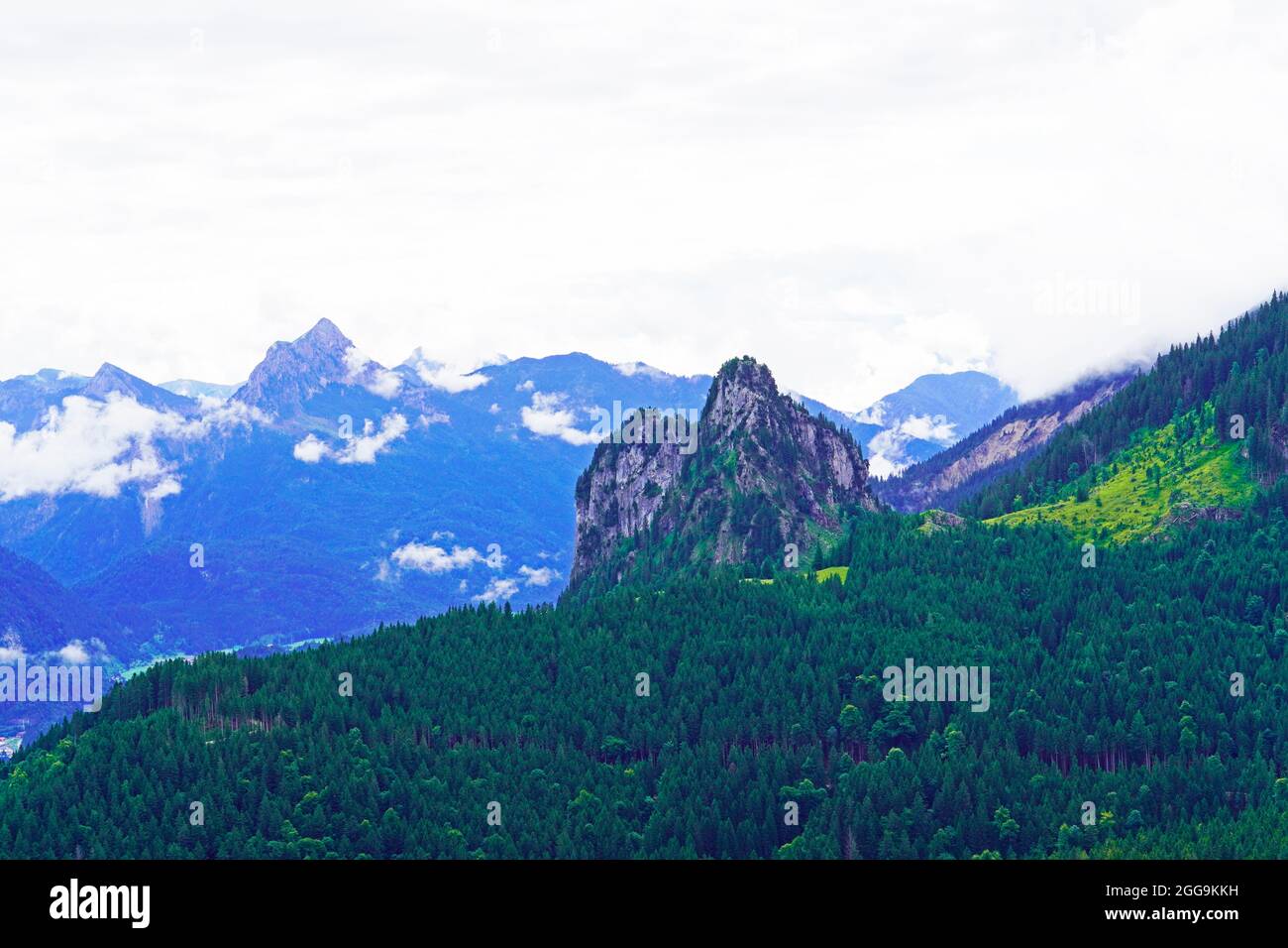 View of the panorama landscape from the Breitenberg near Pfronten ...