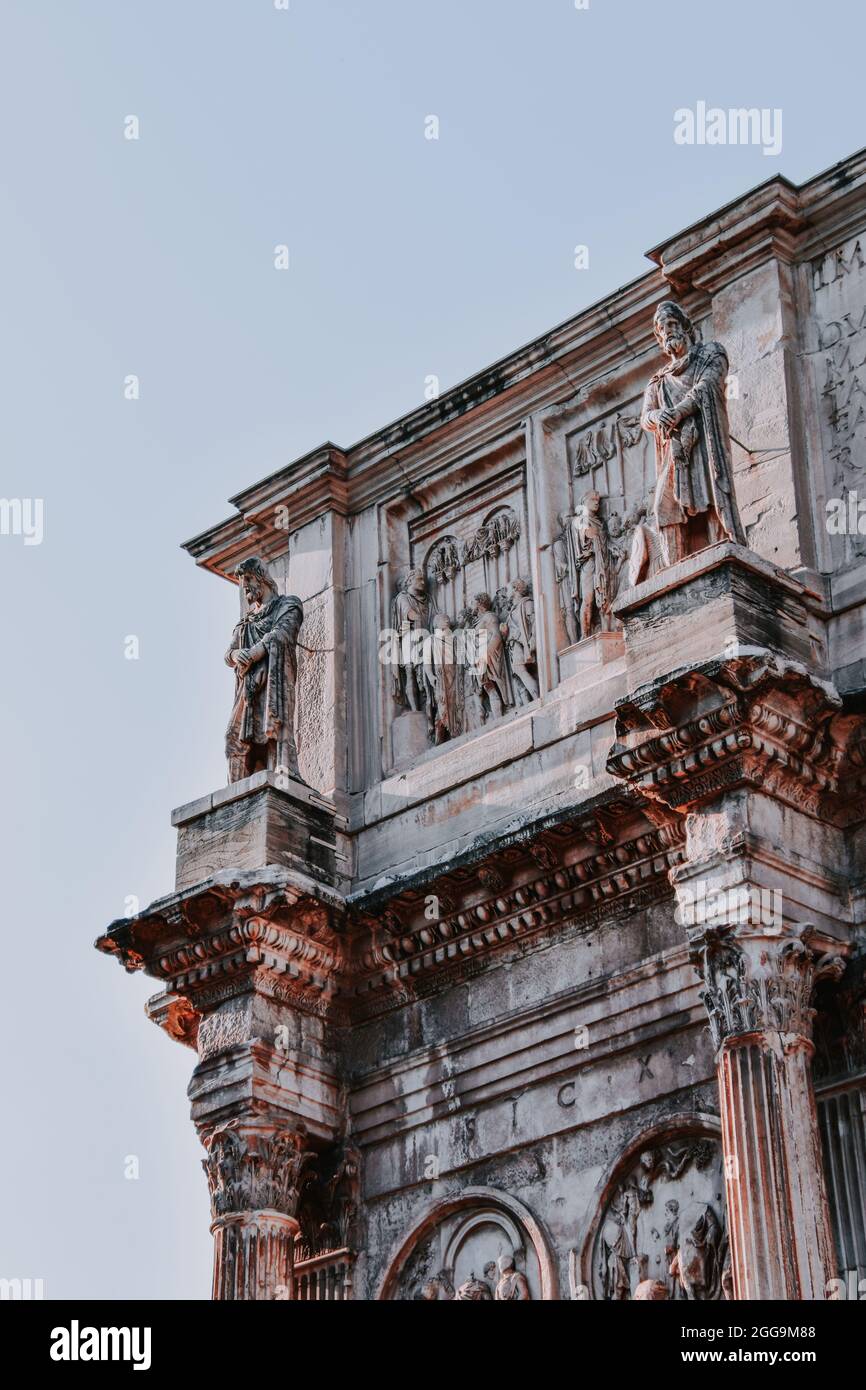 Close up of the high part of the Arch of Constantine with light sky in ...