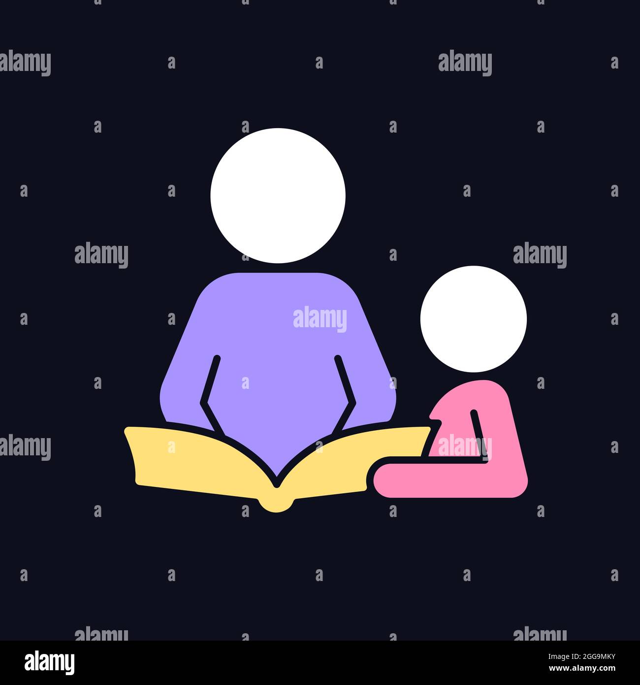 Reading book with child RGB color icon for dark theme Stock Vector ...