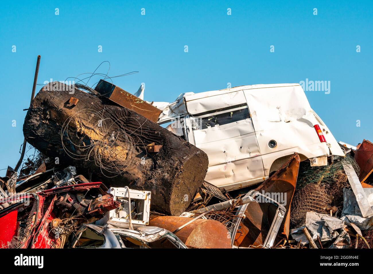 Mountain of metal ready for recycling. Scrapheap at a scrap metal ...