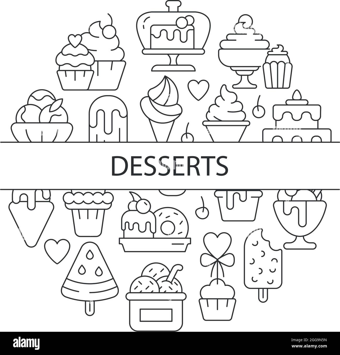 Assorted desserts abstract linear concept layout with headline Stock ...