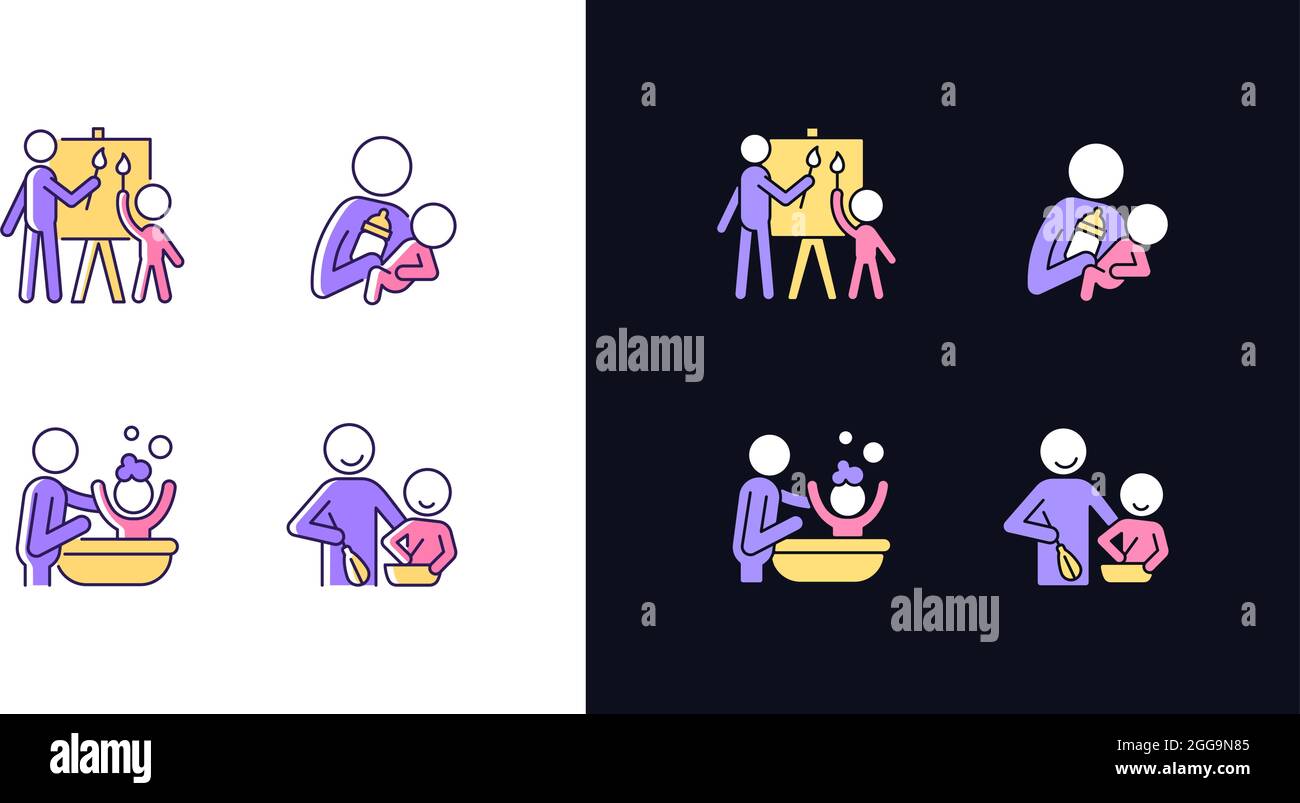 Parent-child bonding light and dark theme RGB color icons set Stock ...