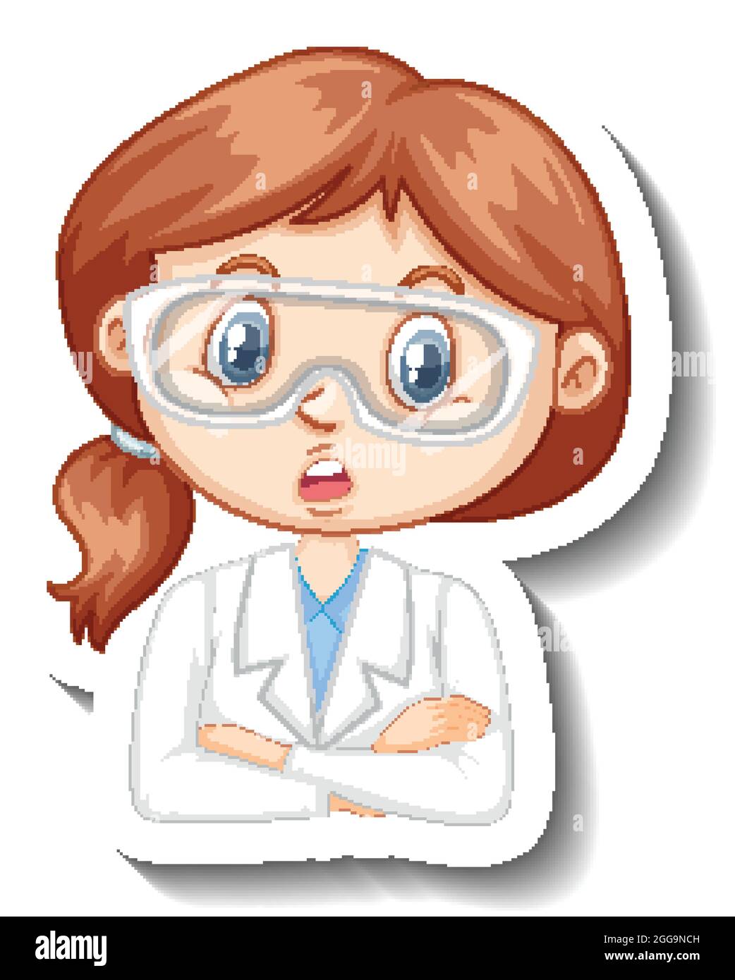 Portrait of a girl in science gown cartoon character sticker ...