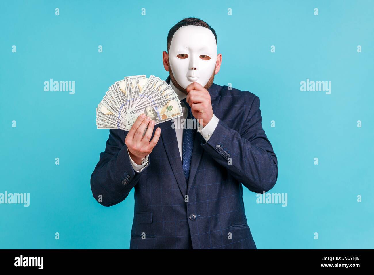 Portrait of unknown male person wearing dark official style suit ...