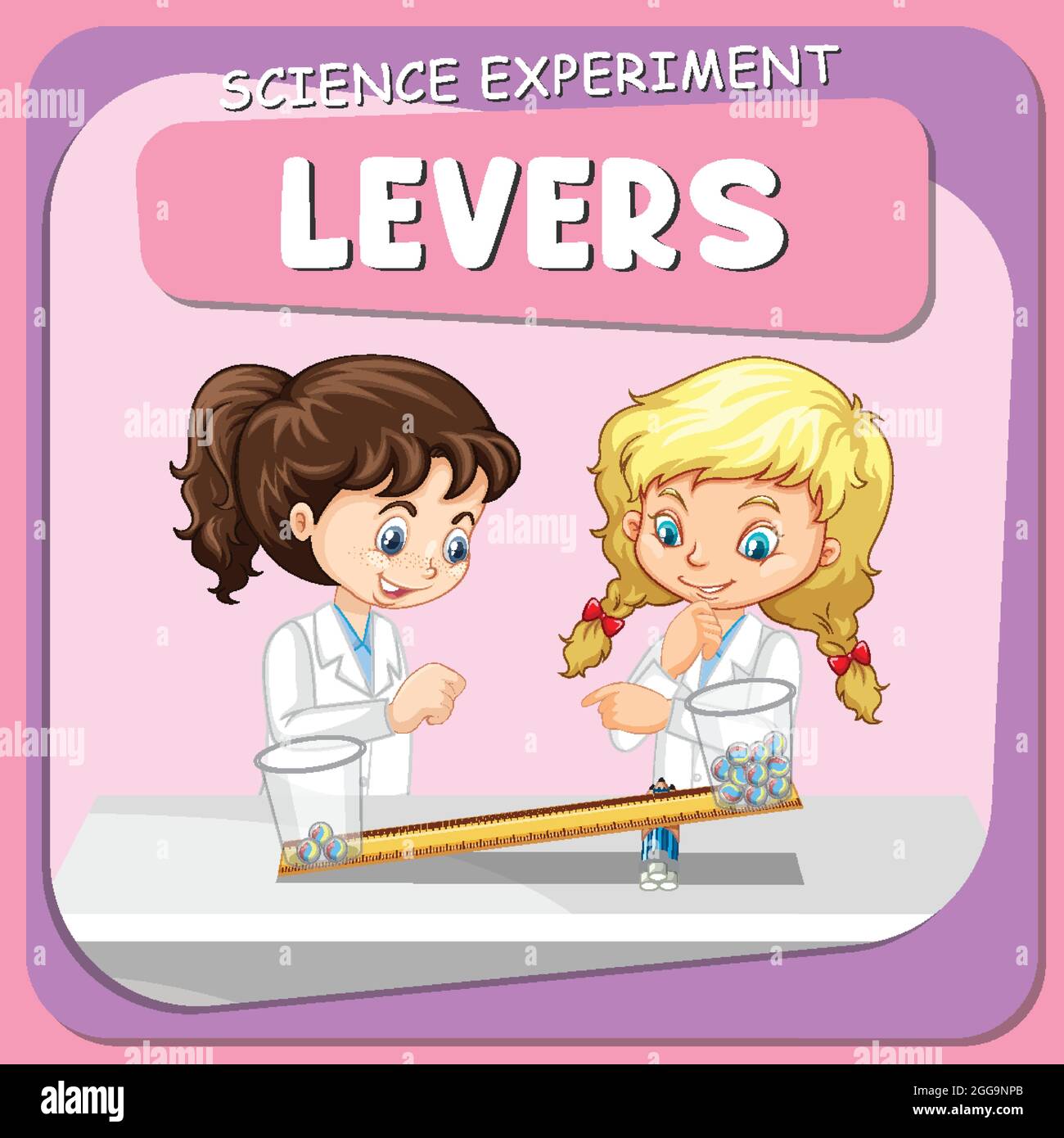 Levers science experiment with scientist kids cartoon character ...
