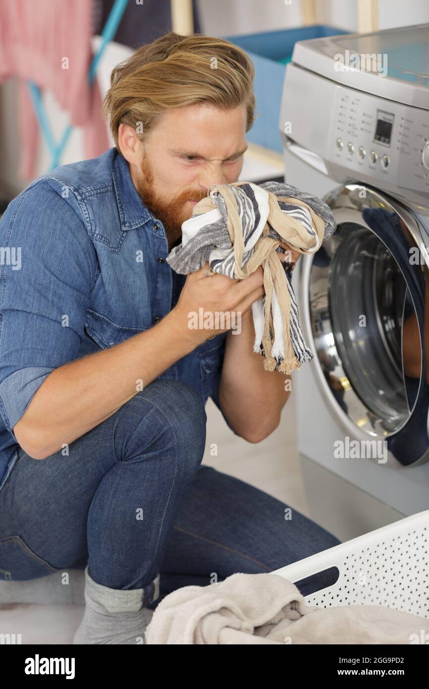Man Smelling Clothes Displeased Man Dirty Smelly Clothes On Stock