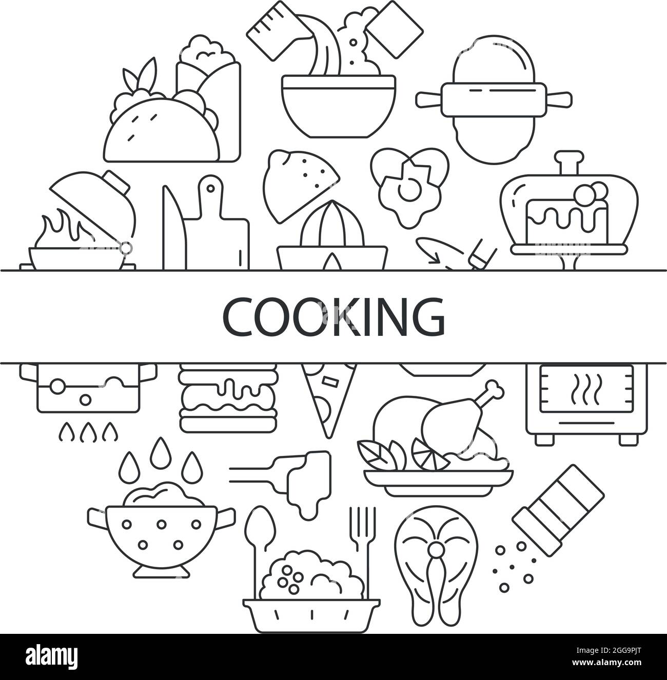Food cooking abstract linear concept layout with headline Stock Vector ...