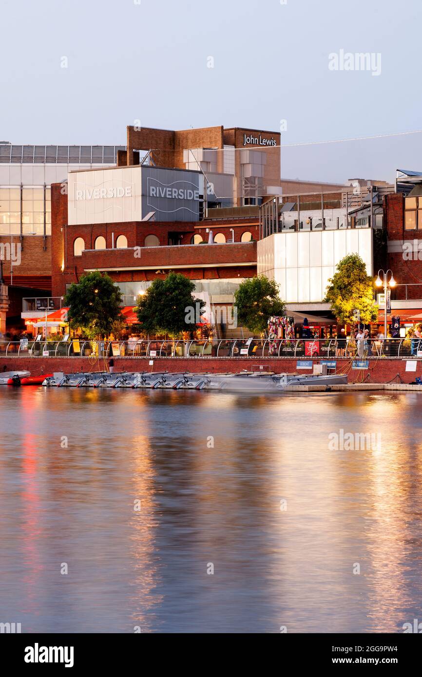 A warm summers evening on the Thames riverside at Kingston upon Thames ...