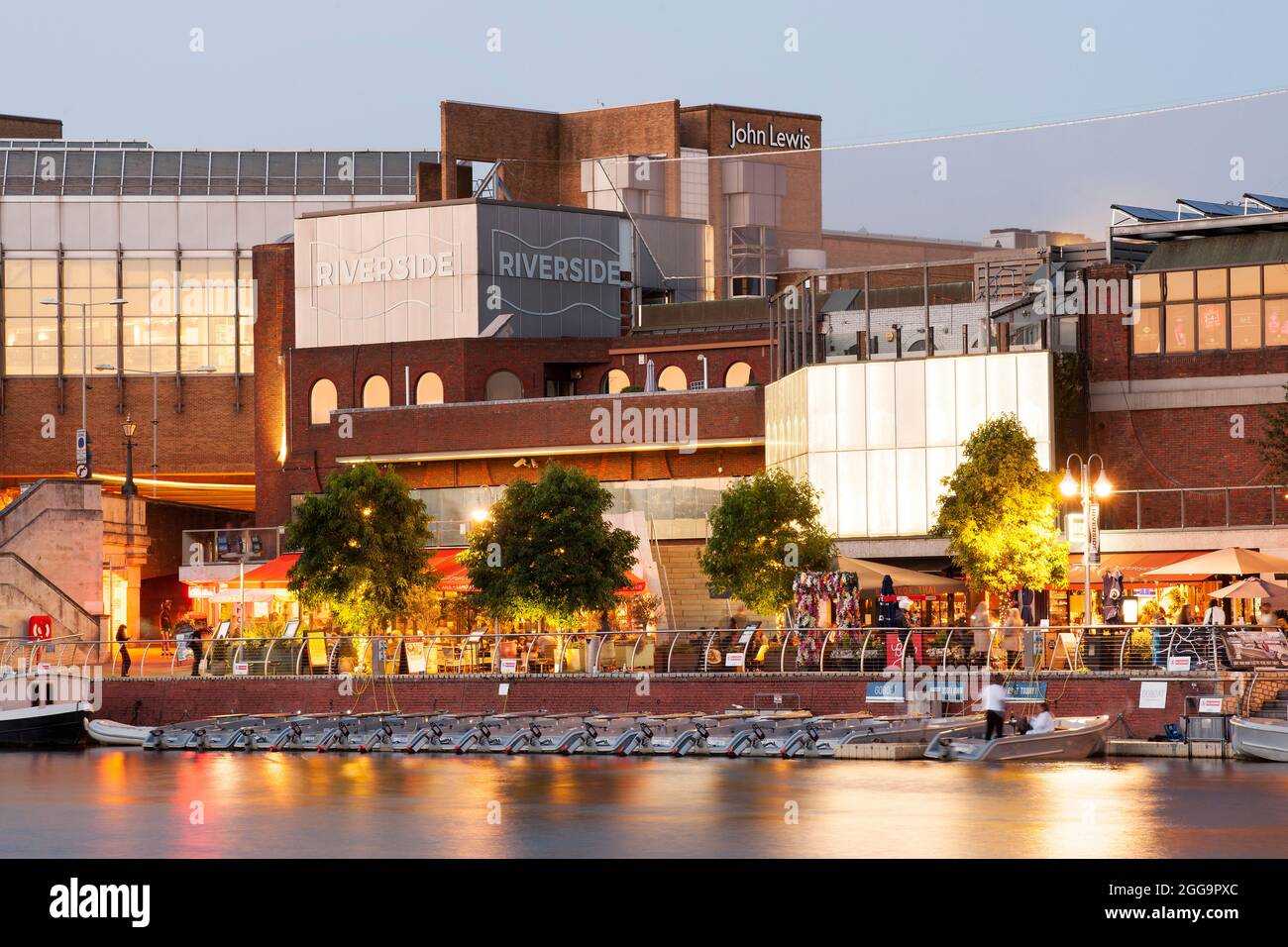 A warm summers evening on the Thames riverside at Kingston upon Thames ...