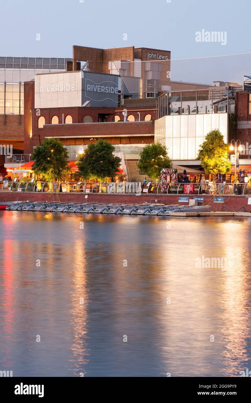 A warm summers evening on the Thames riverside at Kingston upon Thames ...