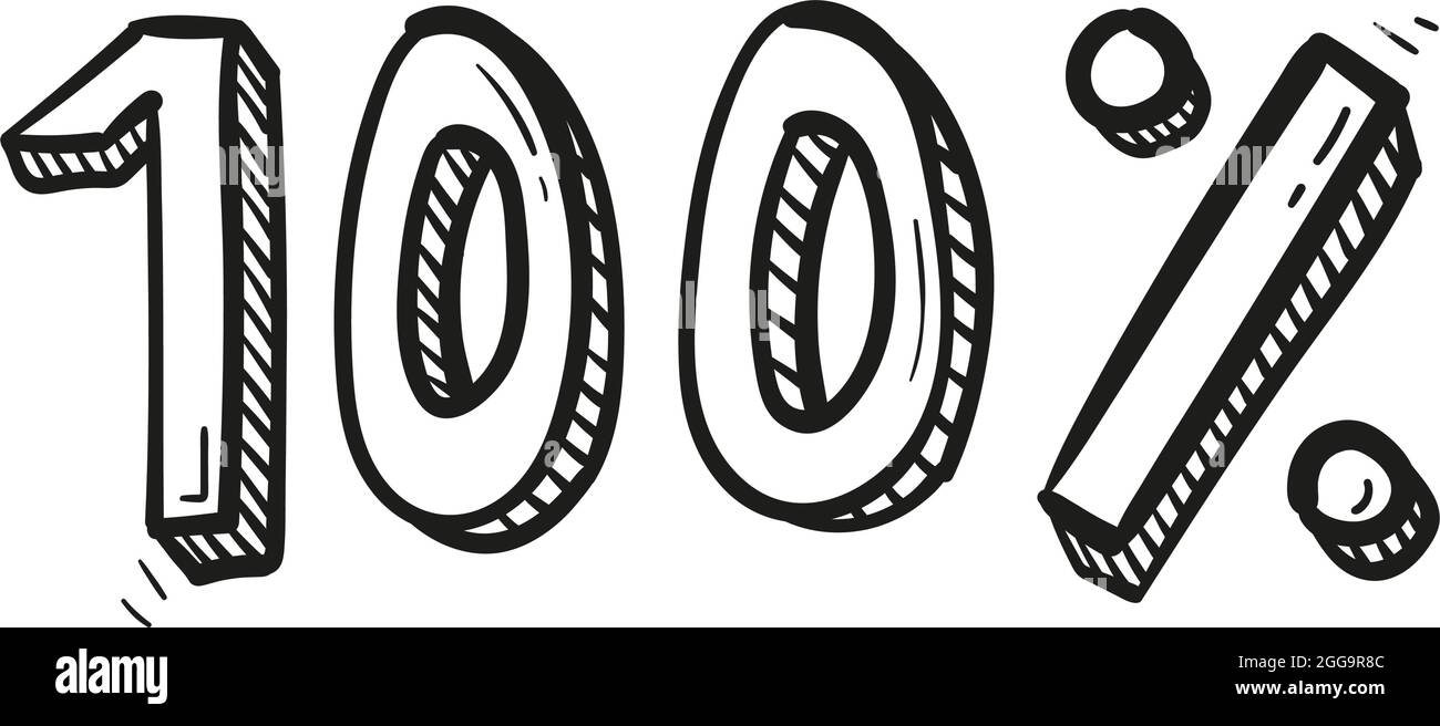 hand drawn one hundred percent icon in doodle style isolated Stock ...