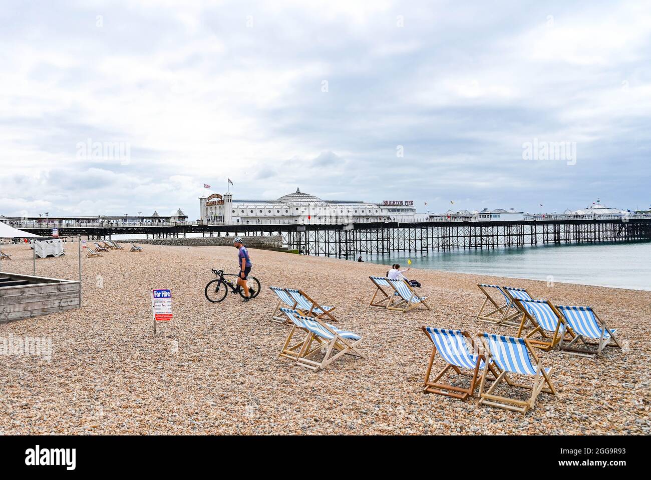 Brighton UK 30th August 2021 - Brighton beach is quiet on an overcast ...