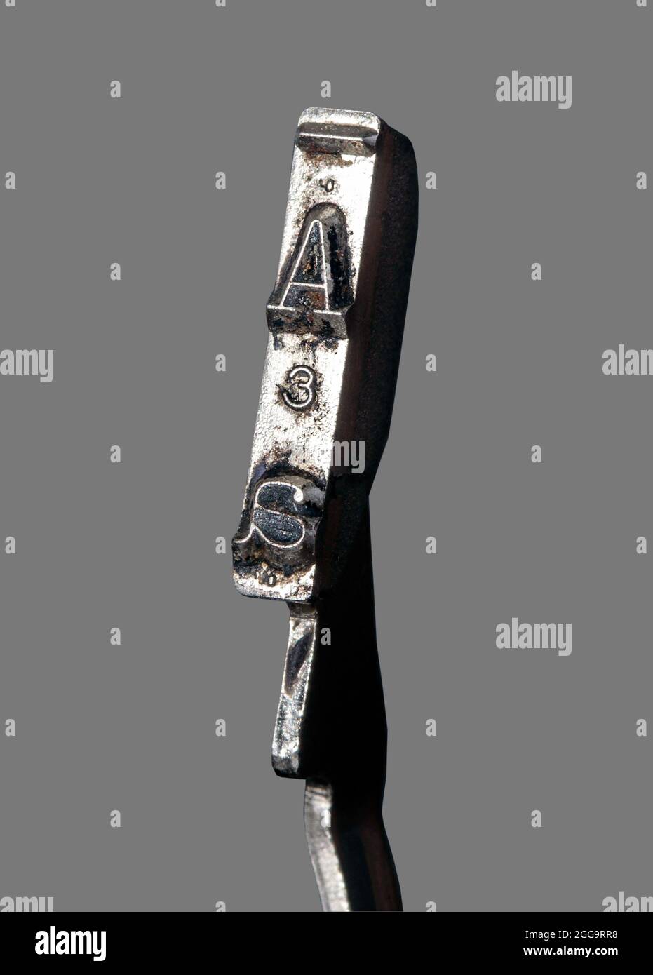 Macro of a old typewriter hammer Letter A Stock Photo - Alamy