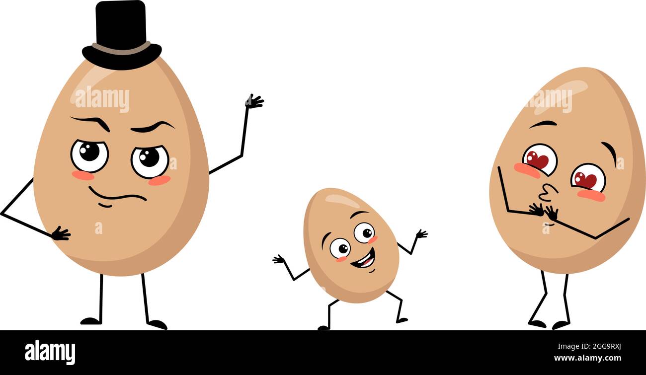 Family of cute egg characters with joyful emotions, smile face, happy ...