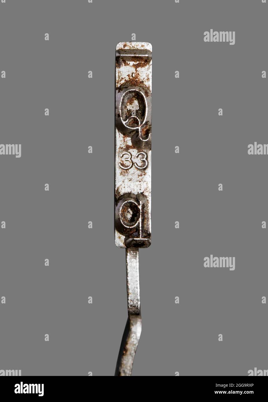 Macro of a old typewriter hammer Letter A Stock Photo - Alamy