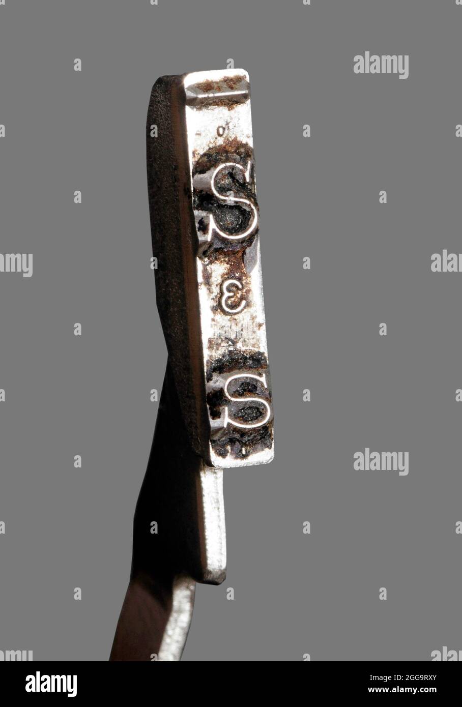 Macro of a old typewriter hammer Letter A Stock Photo - Alamy