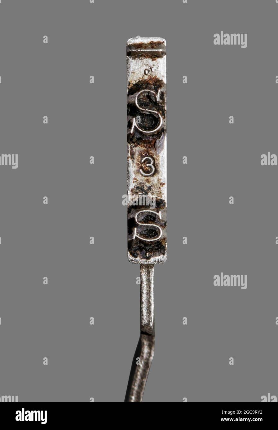 Macro of a old typewriter hammer Letter A Stock Photo - Alamy