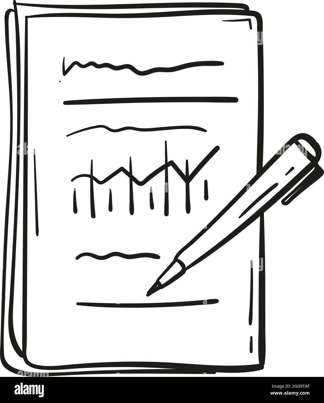 hand drawn stack of documents and pen icon in doodle style isolated ...