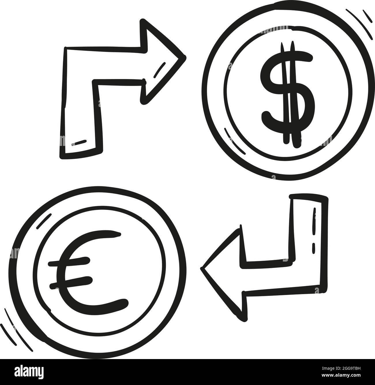 hand drawn exchange currency icon in doodle style isolated Stock Vector ...