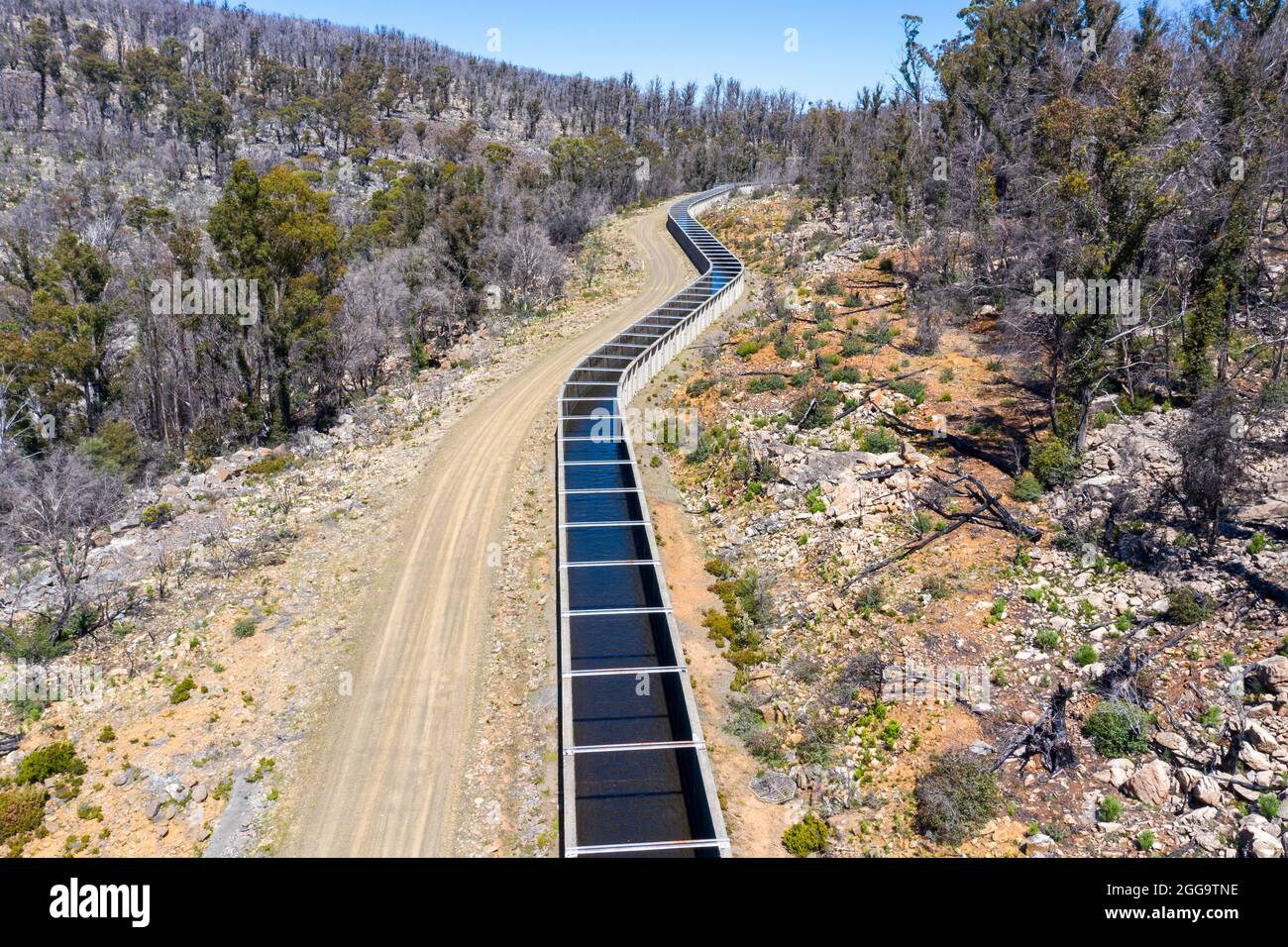 Aerial view of a water supply canal in Tasmania, Australia Stock Photo ...