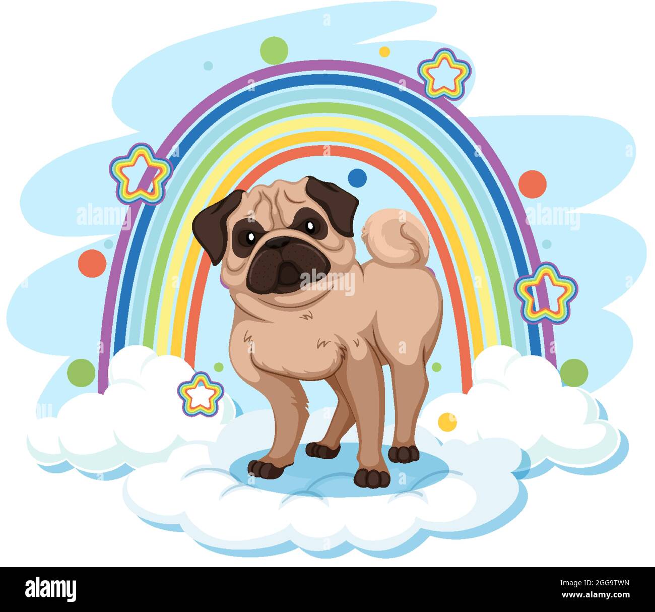 Cute dog on the cloud with rainbow illustration Stock Vector Image ...