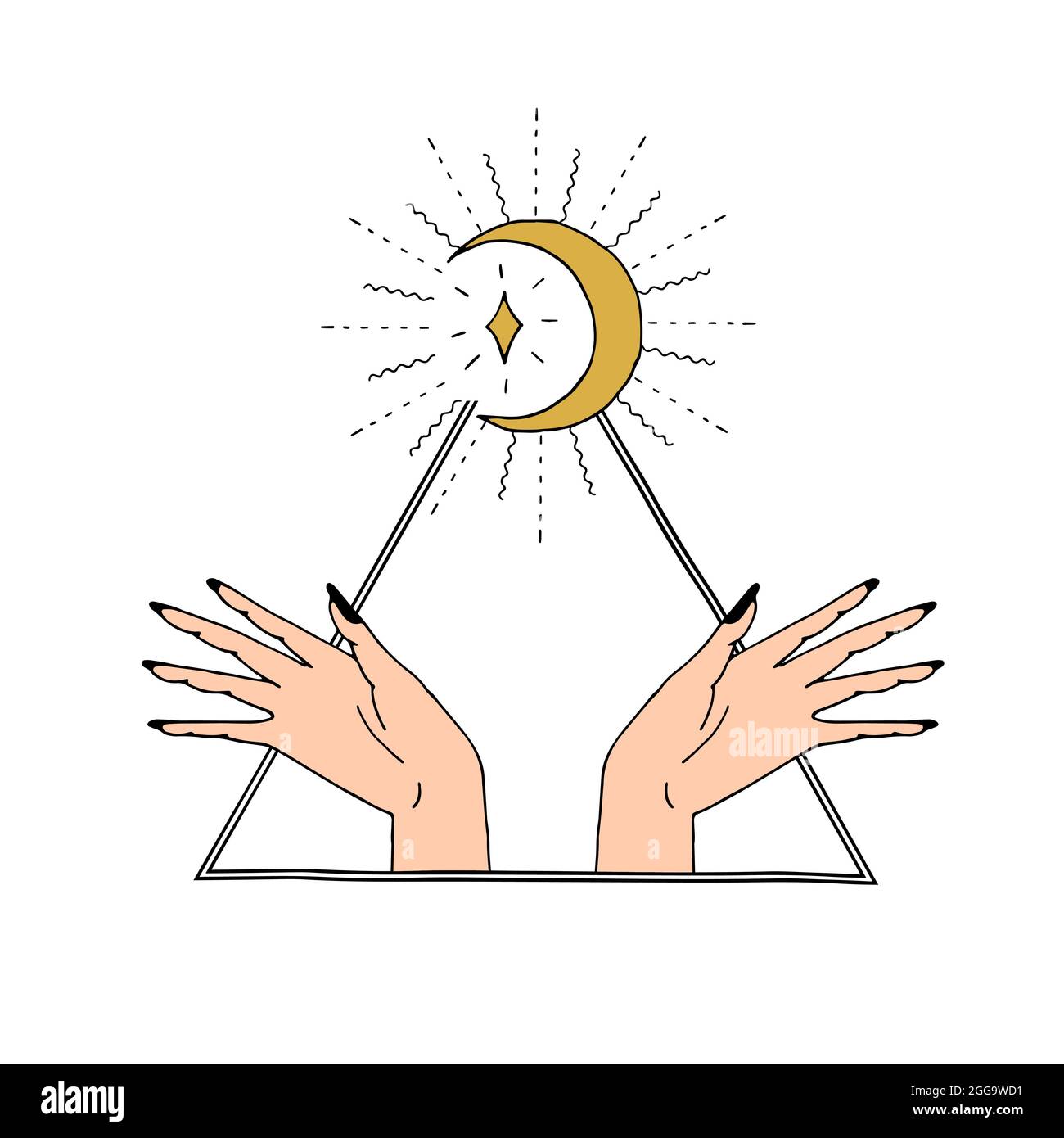 Vintage Mystic Half Moon and female hands inside triangle Stock Vector ...