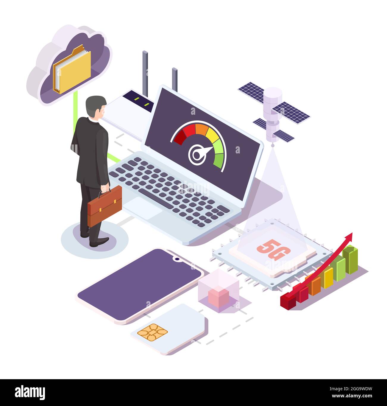 5G wifi high speed internet flowchart, vector isometric illustration ...