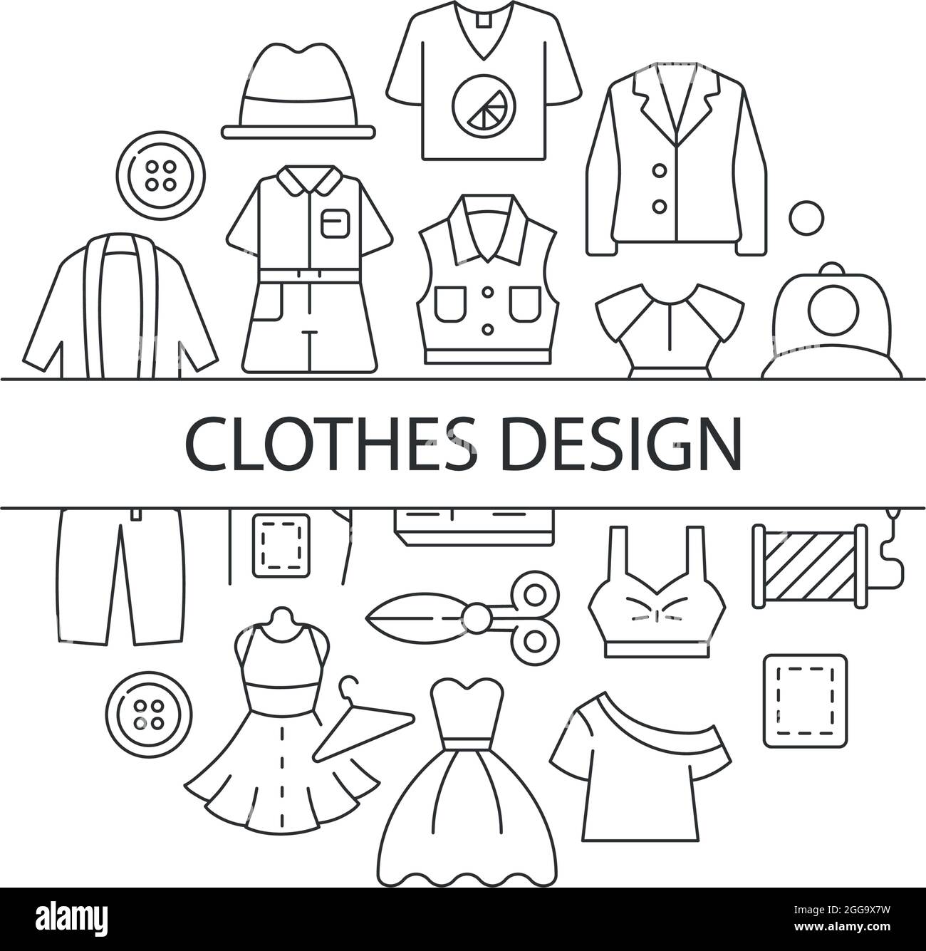 Sewing clothes abstract linear concept layout with headline Stock ...