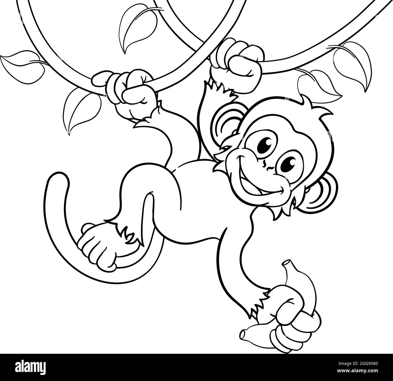 Monkey Singing On Jungle Vines With Banana Cartoon Stock Vector Image ...