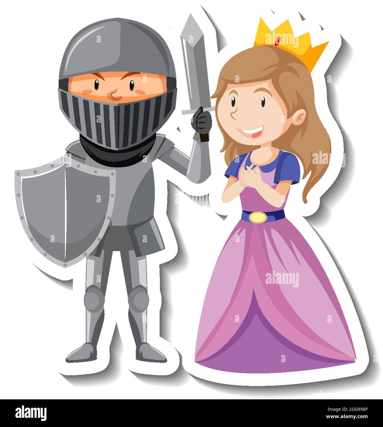 Knight and princess cartoon sticker illustration Stock Vector Image ...