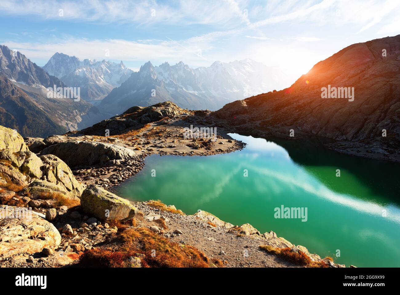 Incredible view of clear water and sky reflection on Lac Blanc lake in ...