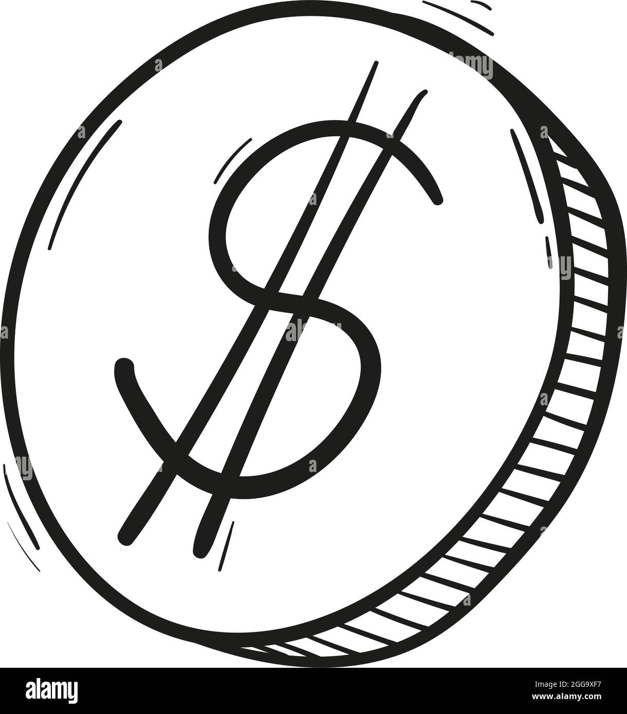 hand drawn icon coin dollar in doodle style isolated Stock Vector Image ...
