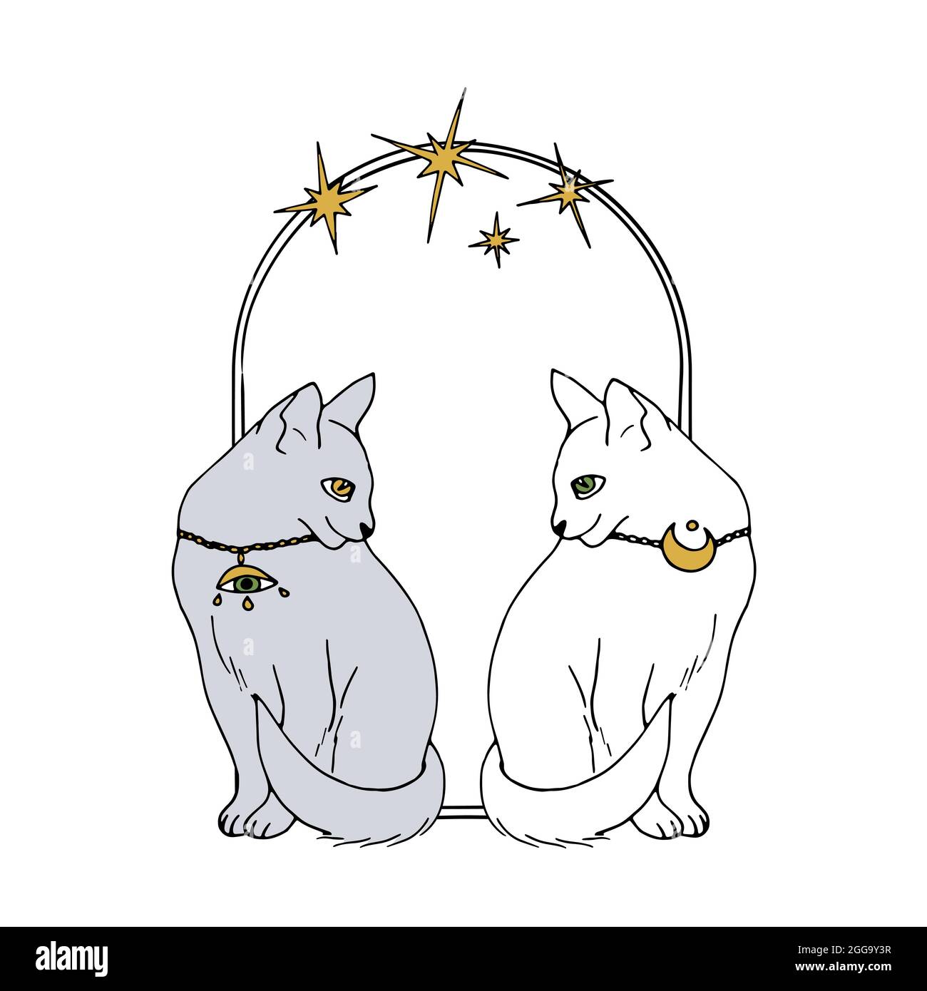 Vintage Mystic Cats inside arch decorated with stars Stock Vector Image ...