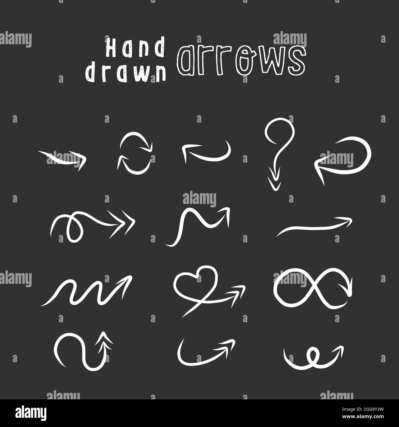 Hand drawn arrow set, collection of pencil sketch symbols, vector ...