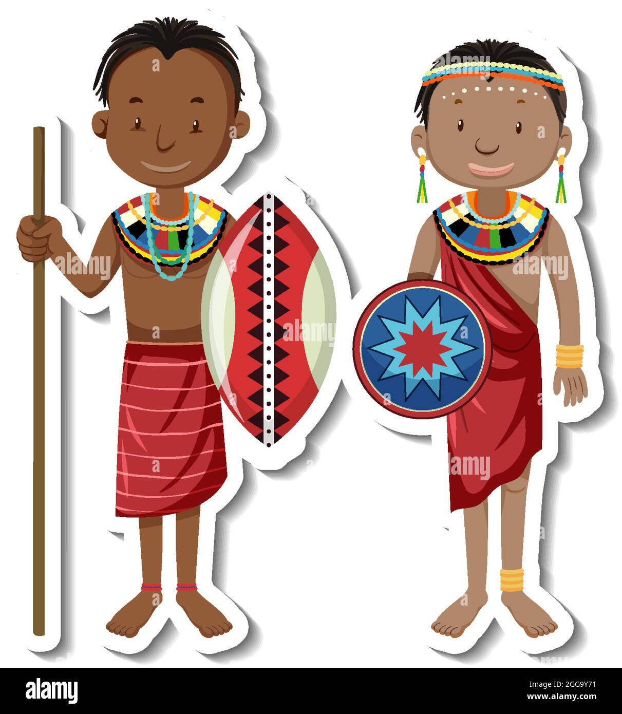 African tribal couple cartoon character sticker illustration Stock ... African tribal couple cartoon character sticker illustration Stock ...
