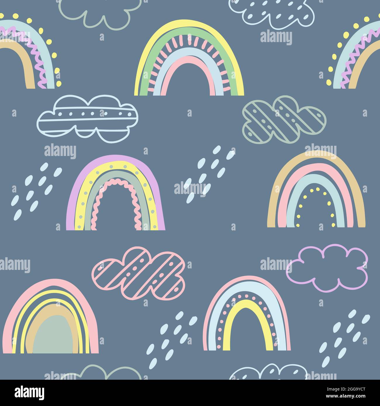 Rainbow cloud pattern and drops hand drawing Stock Vector Image & Art ...