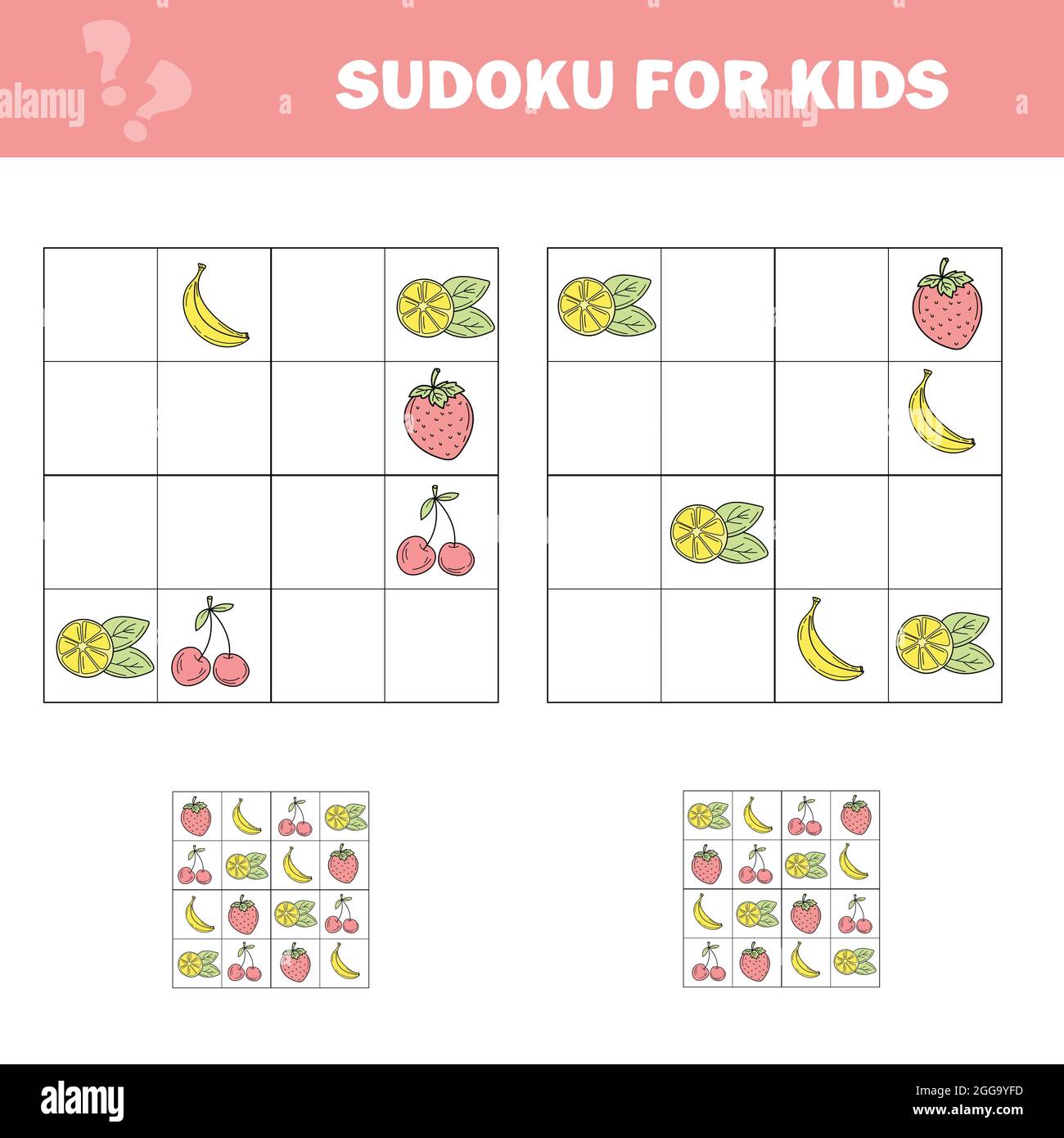 Sudoku game for children with pictures. Kids activity sheet. Cartoon ...