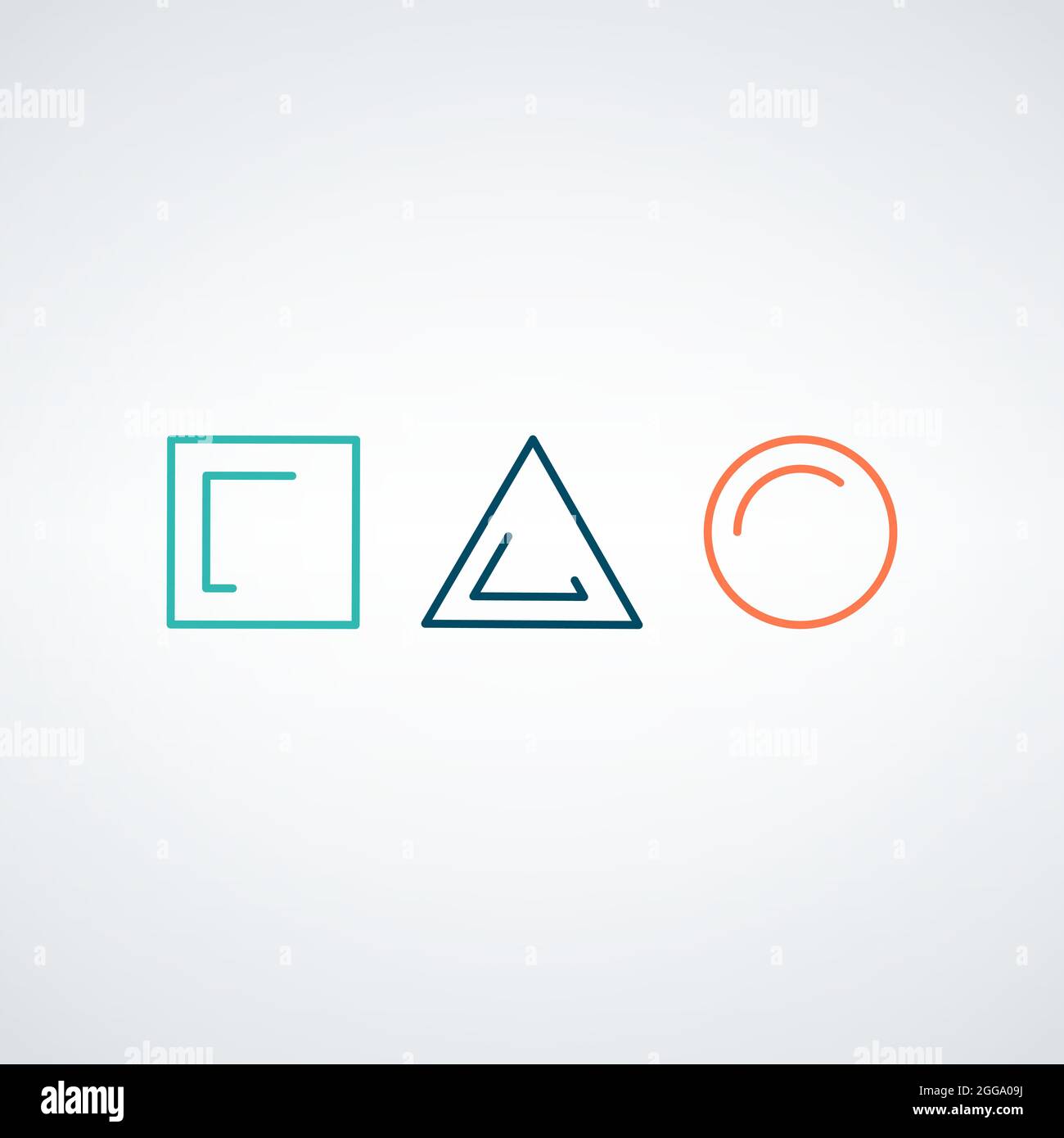 Template of simple linear geometrical logo with triangle, square circle ...
