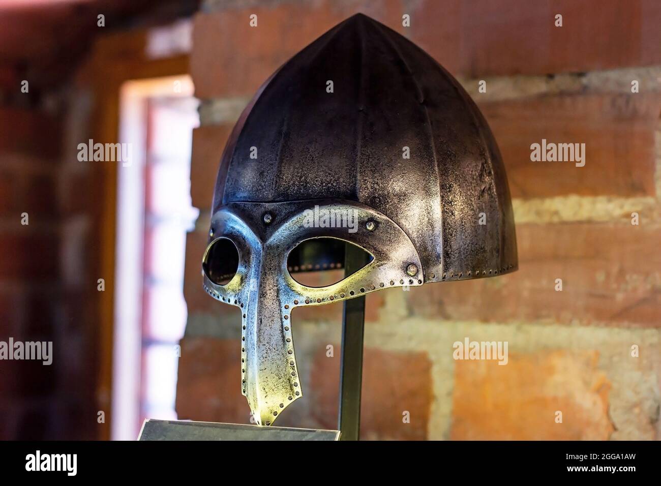 Old historical medieval iron knight helmet armor for ancient warriors ...