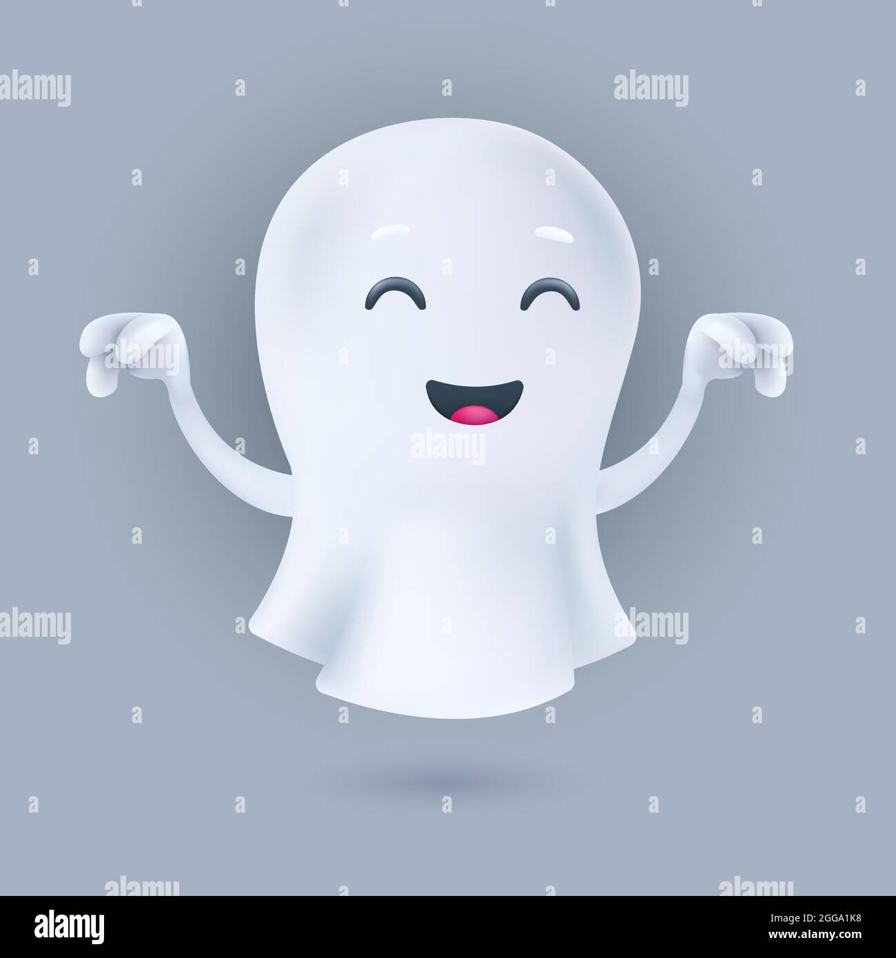 Cute cartoon flying ghost in a frightening pose. Friendly phantom icon ...