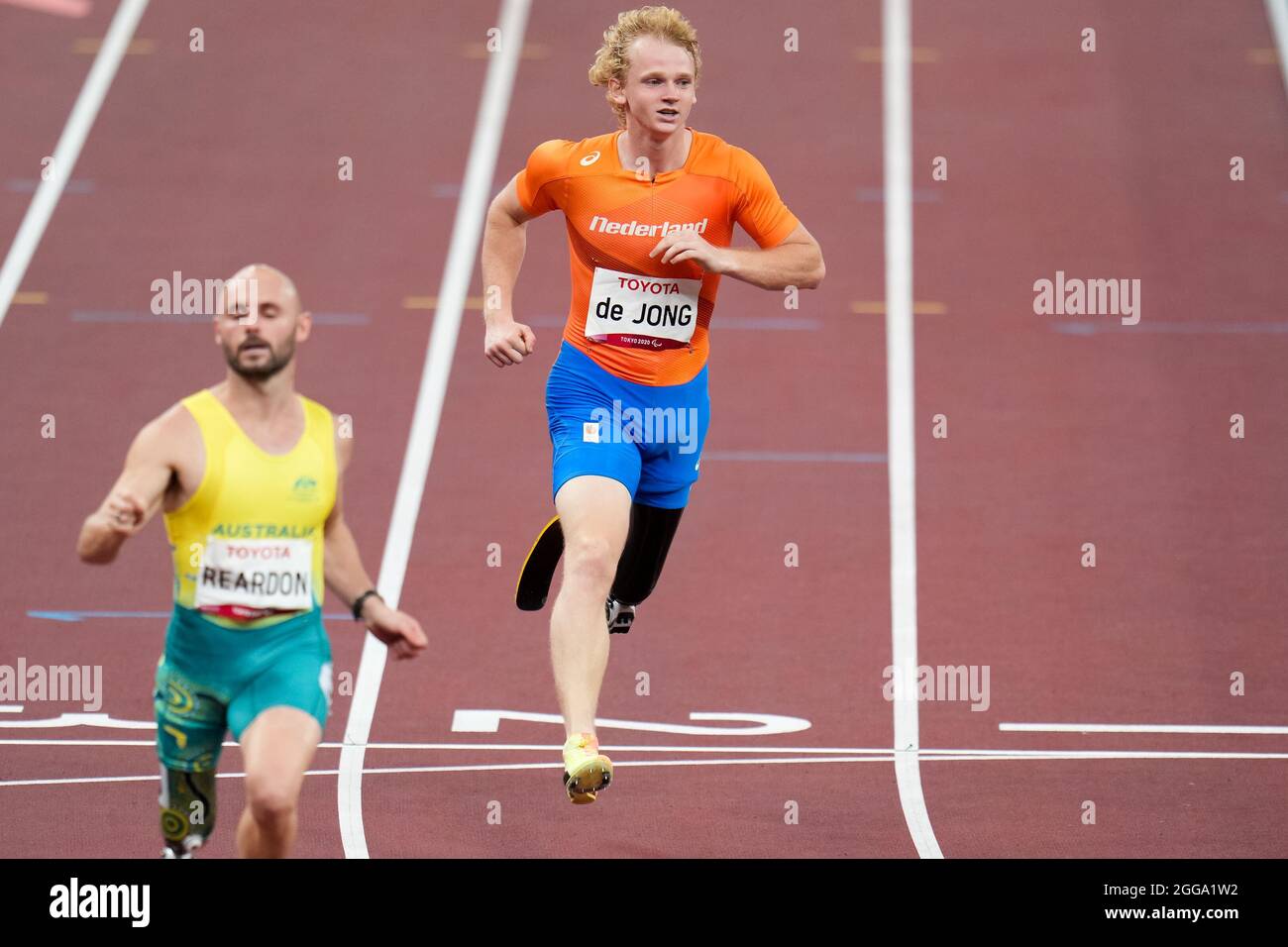 TOKYO, JAPAN - AUGUST 30: Joel de Jong of the Netherlands competing in the Men's 100m T63 Final ...