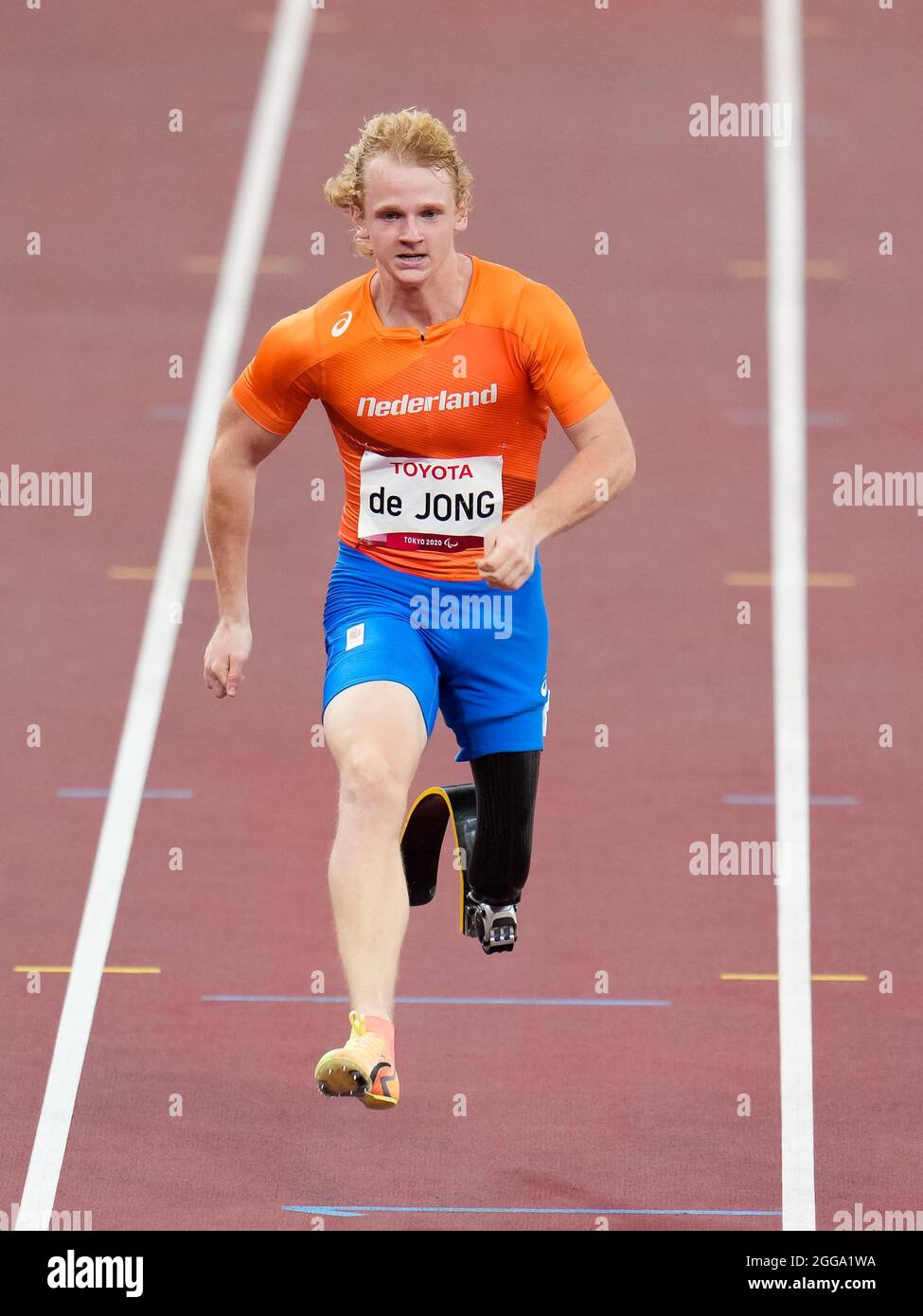 TOKYO, JAPAN - AUGUST 30: Joel de Jong of the Netherlands competing in the Men's 100m T63 Final ...