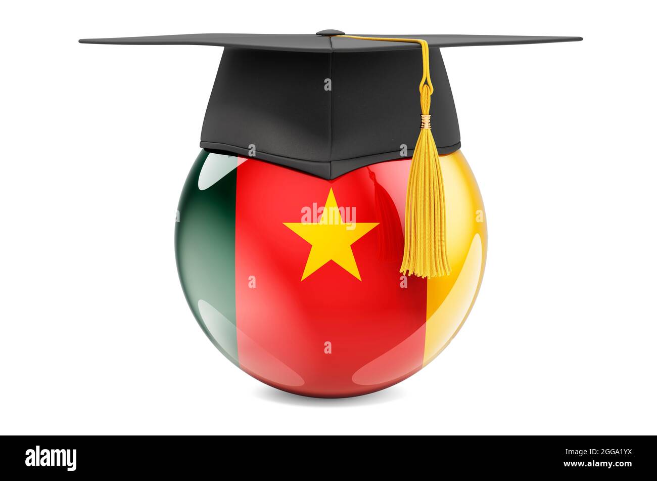 Education in Cameroon concept. Cameroonian flag with graduation cap, 3D ...