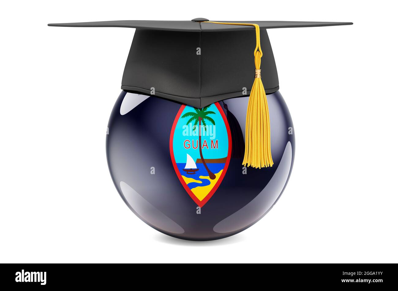 Education in Guam concept. Guamanian flag with graduation cap, 3D ...
